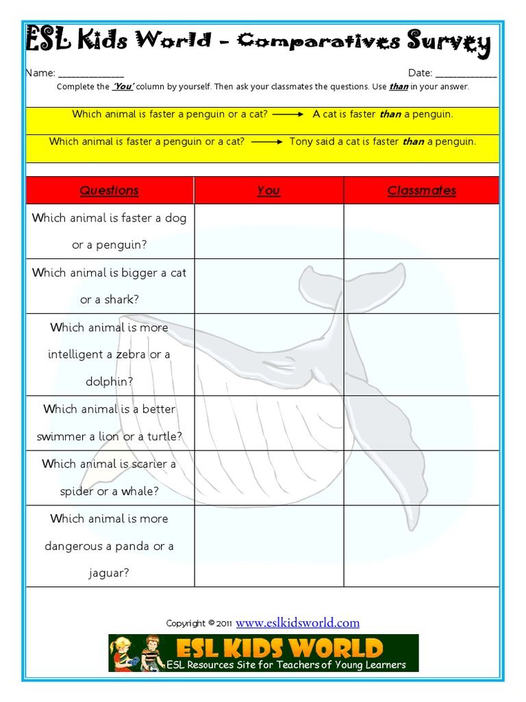 Comparatives and Animals Survey Worksheet | PDF