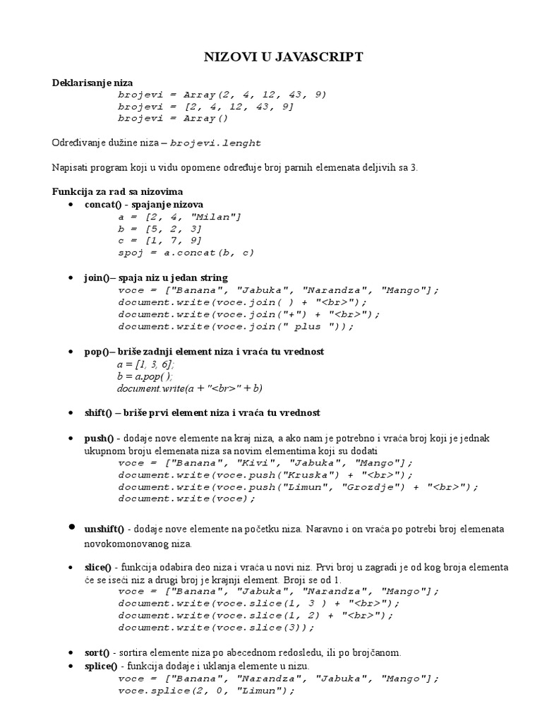 Nizovi U Javascript