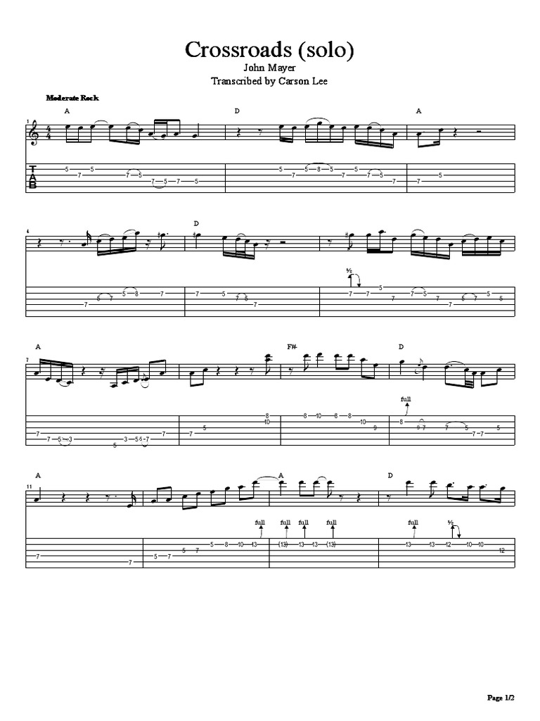 John Mayer - Crossroads (Solo) TAB | PDF | Entertainment (General)