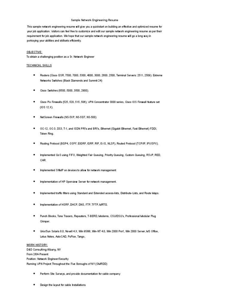 CCNP Network Engineer Resume Free Word Download | PDF | Router ...