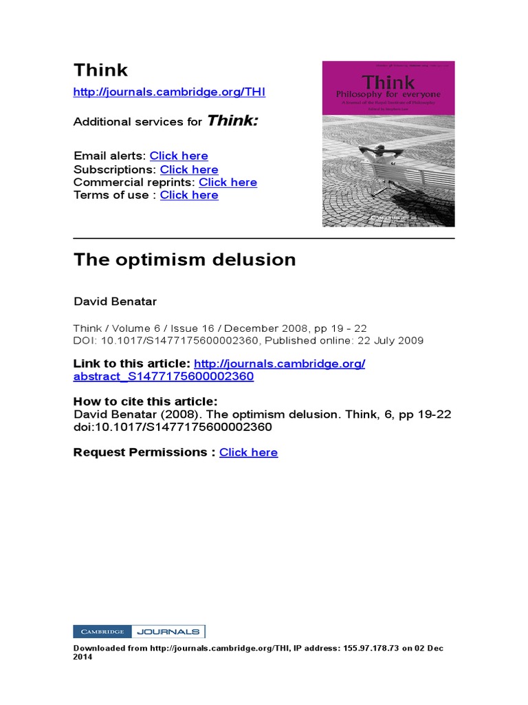 Benatar David - The Optimism Delusion | PDF | Richard Dawkins | Delusion