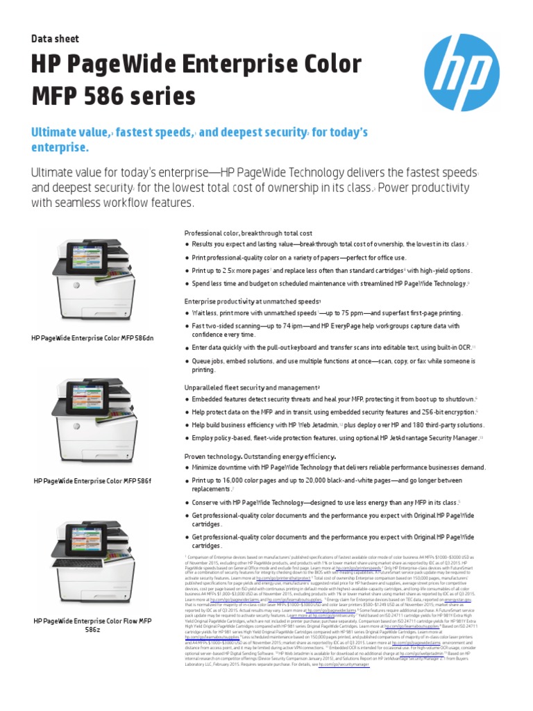 HP PageWide Enterprise Color MFP586 Series | PDF | Image Scanner ...