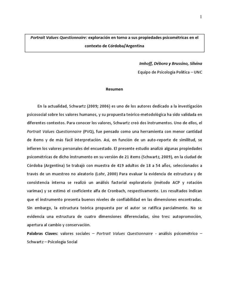 PVQ Values - Spanish | PDF | Alfa de Cronbach | America latina