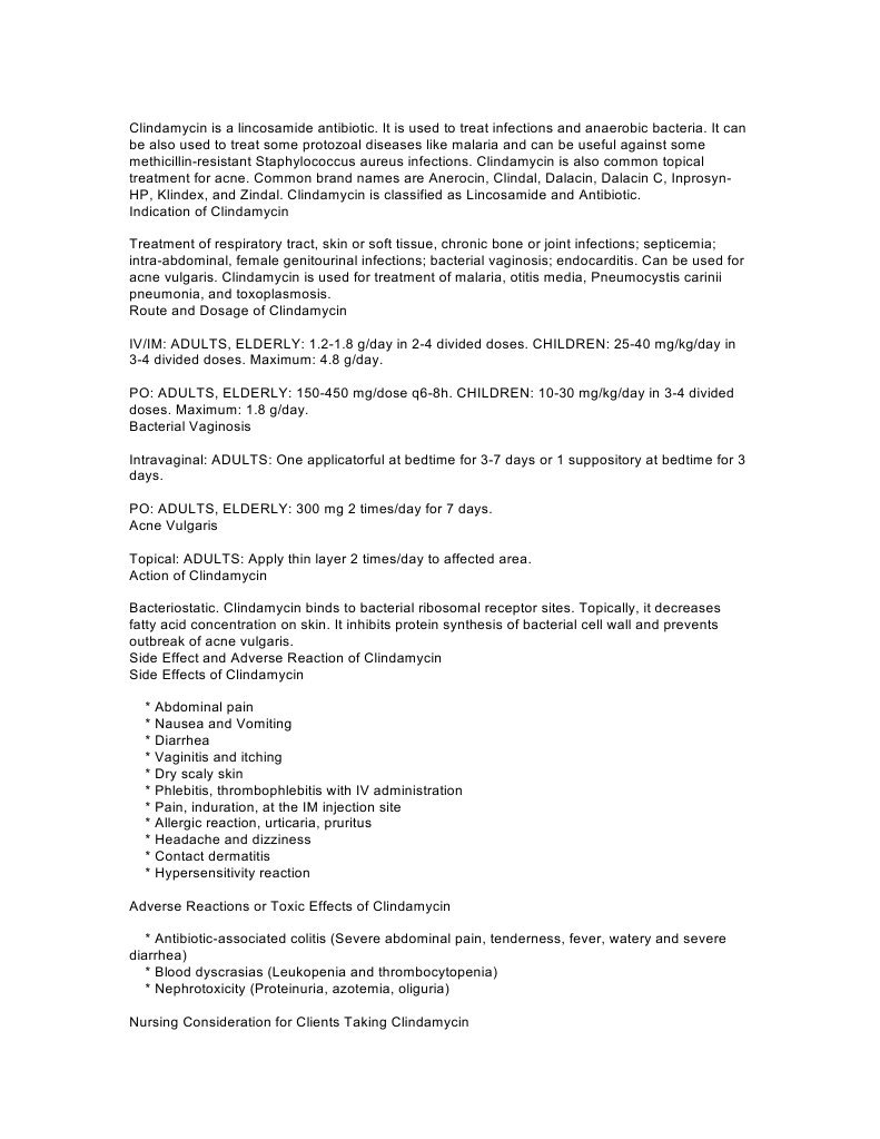 Clindamycin Uses, Dosage, and Side Effects | PDF