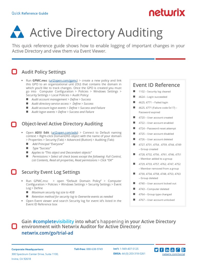 Active Directory Auditing Quick Reference Guide PDF | PDF | Computers