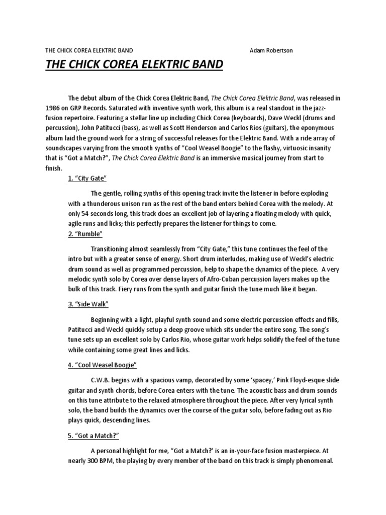 Chick Corea Elektric Band Album Review | PDF | Synthesizer | Drum Kit