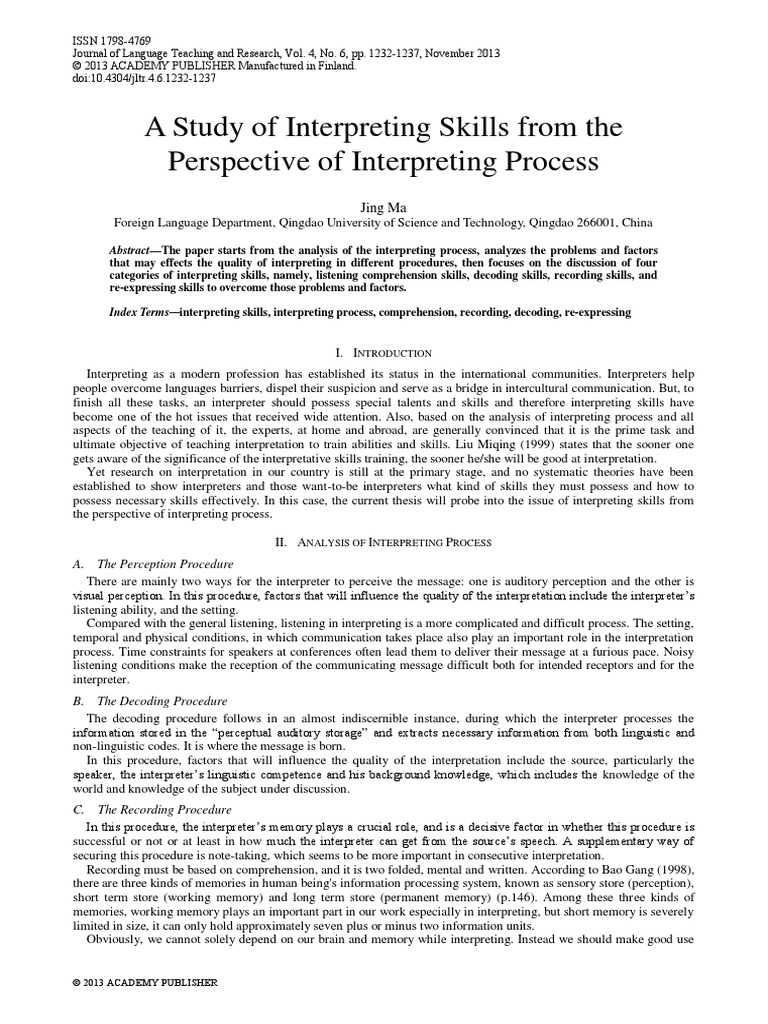 A Study of Interpreting Skills From The Perspective of Interpreting Process | Download Free PDF ...