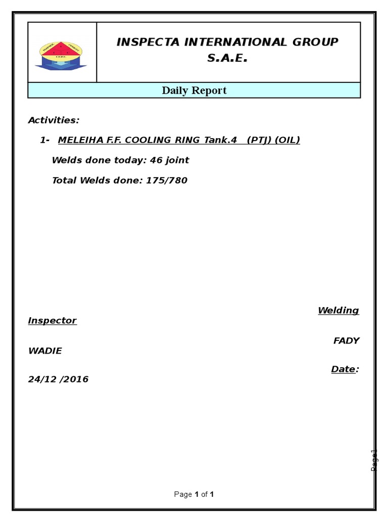 Daily Report: Inspecta International Group S A E | PDF