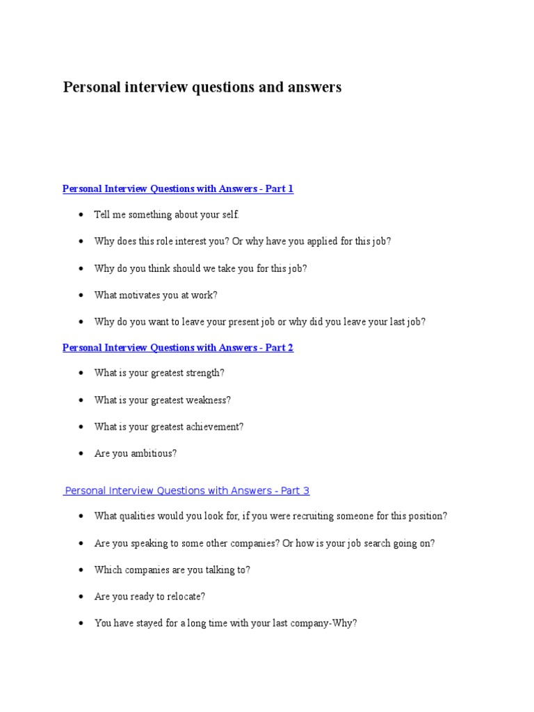 Personal Interview Questions and Answers | PDF | Salary | Interview