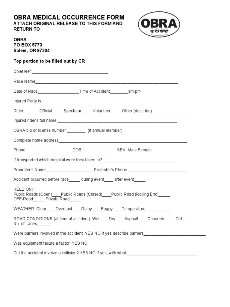 Obra Medical Occurrence Form | PDF