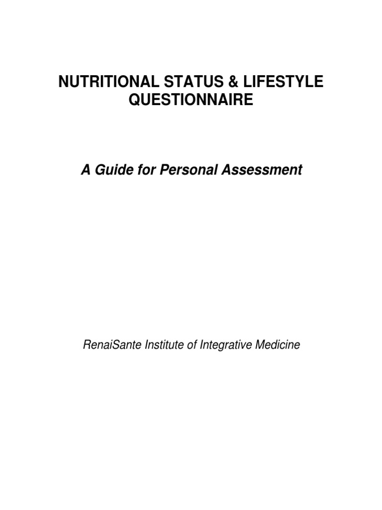 Nutritional Status & Lifestyle Questionnaire: A Guide For Personal ...