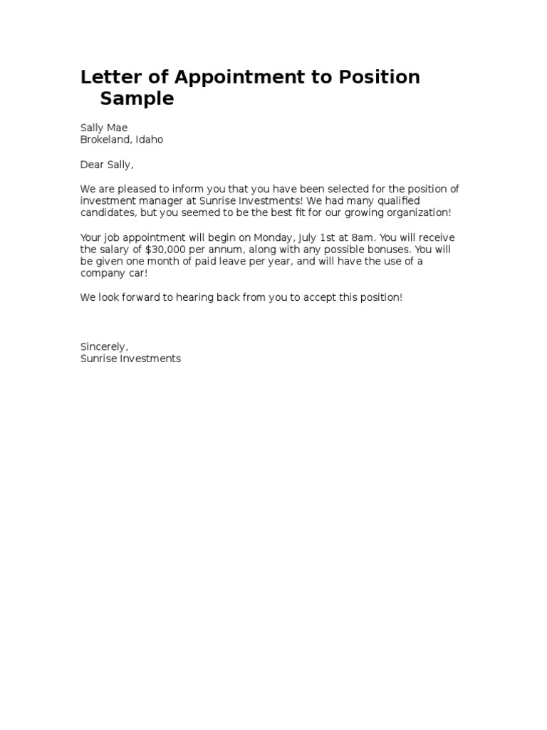 Appointment Letter Format 3 | PDF