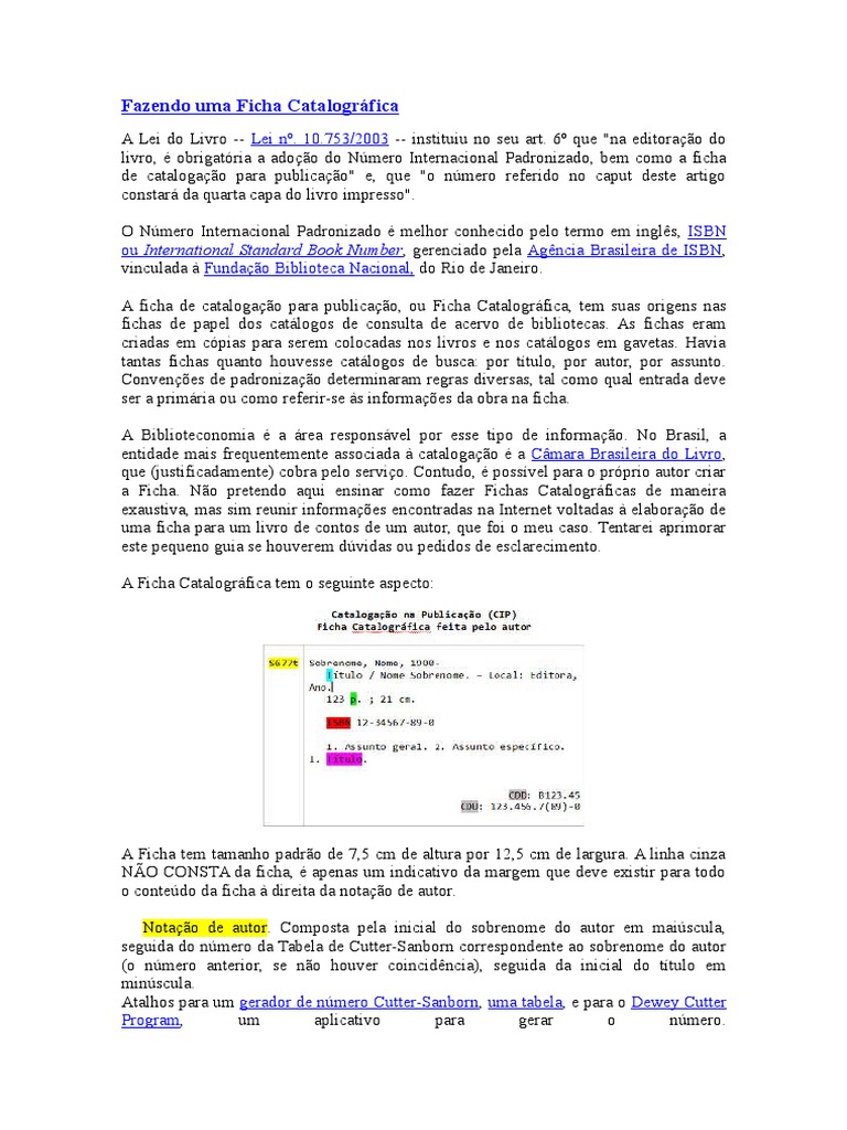 Fazendo Uma Ficha Catalográfica | International Standard Book Number ...