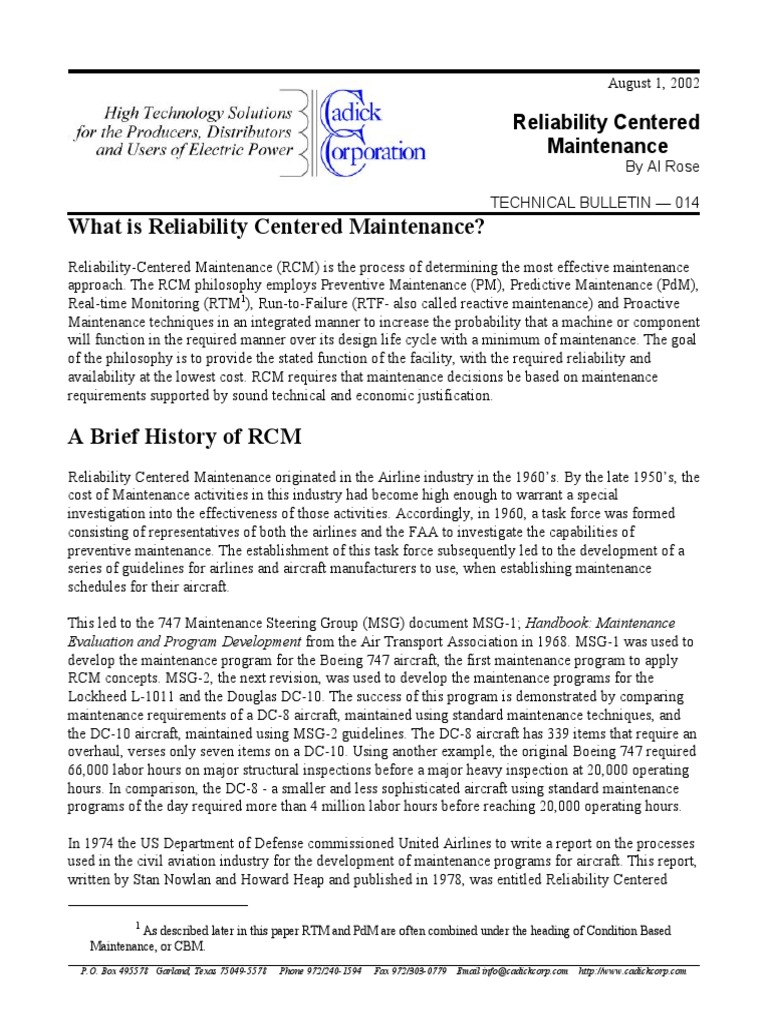 TB014-Reliability Centered Maintenance White Paper | PDF | Reliability ...