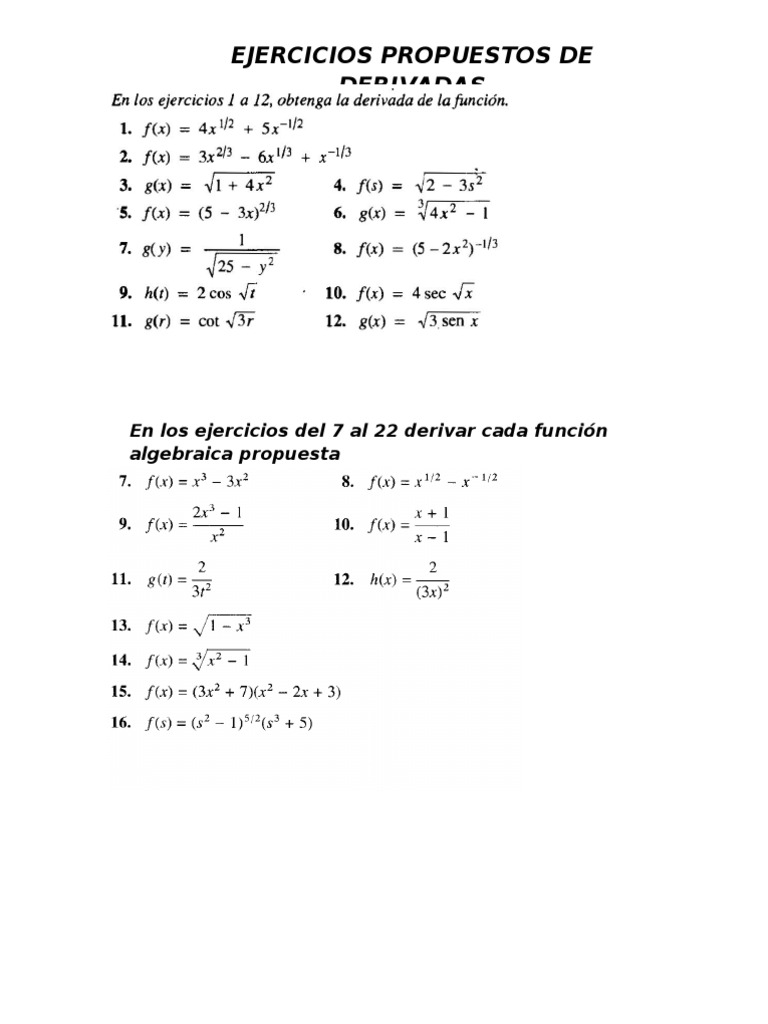 Ejercicios Propuestos de Derivadas Tomadas de Libros | PDF