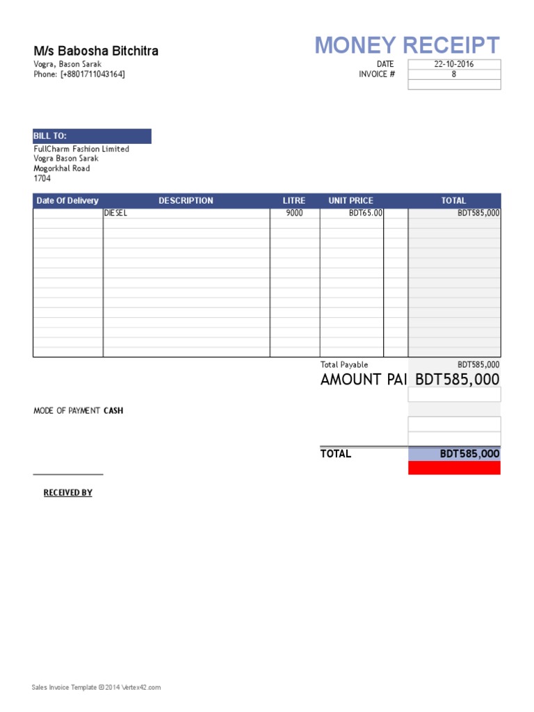 Diesel Invoice Template and Receipt | PDF