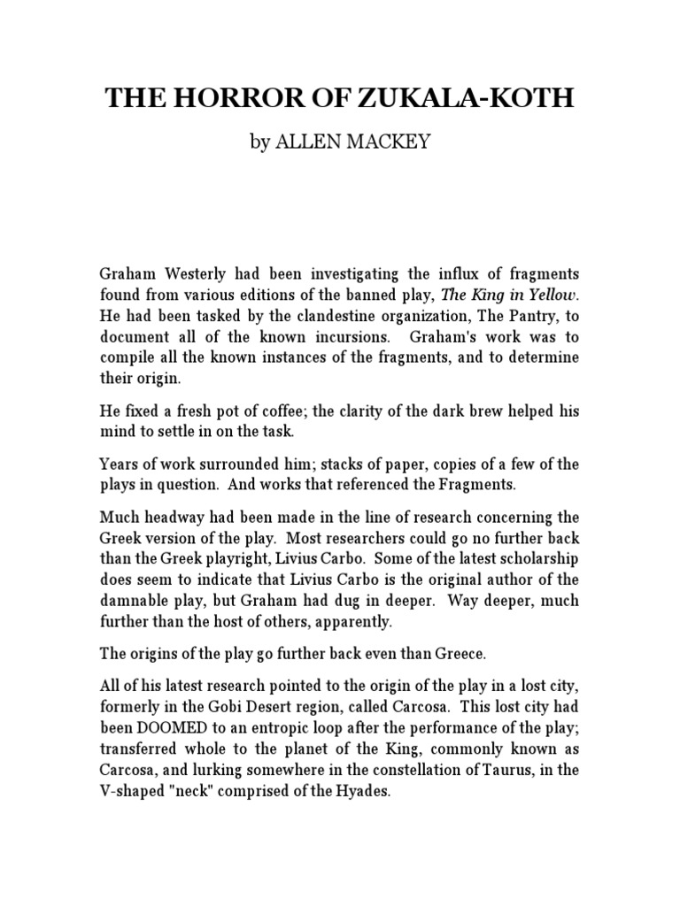 The Horror of Zukala-Koth by Allen Mackey | PDF | The King In Yellow ...