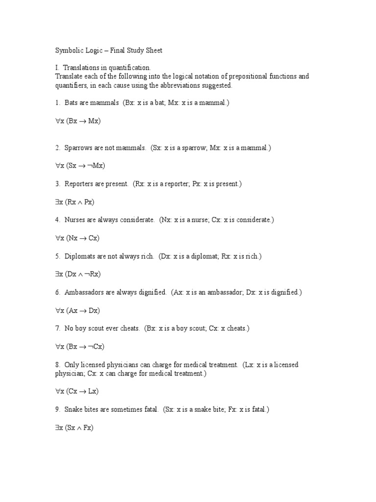 Final Study Sheet Solutions | PDF | Syntax (Logic) | Formalism (Deductive)