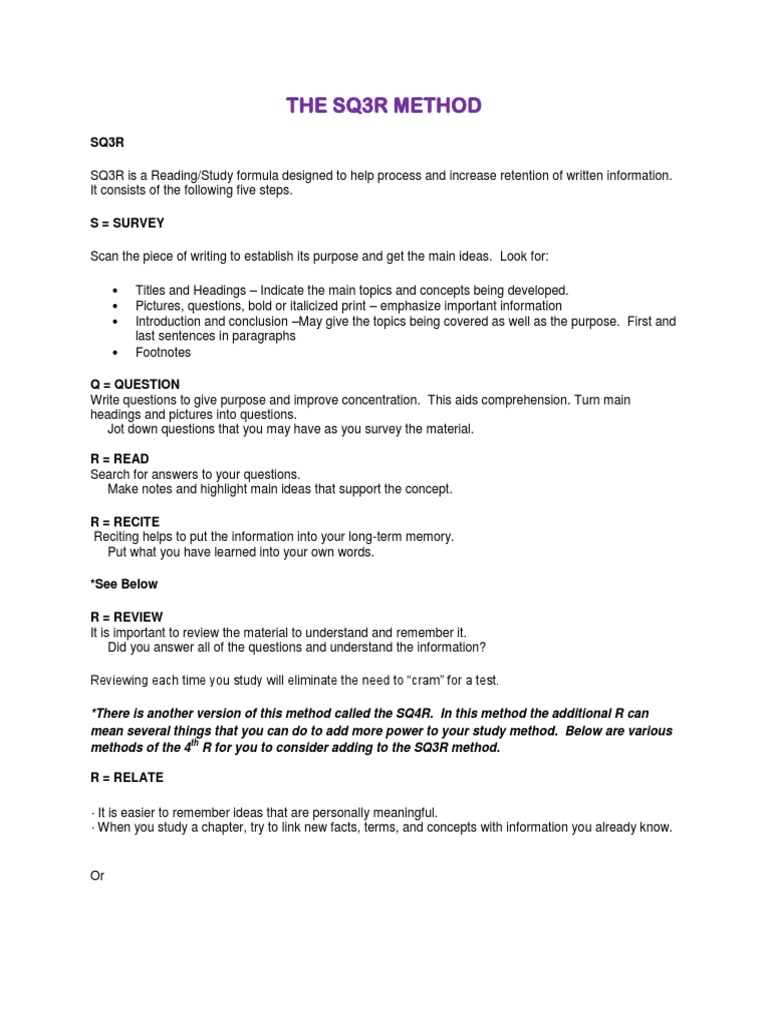The Sq3R Method | PDF | Reading Comprehension | Educational Psychology