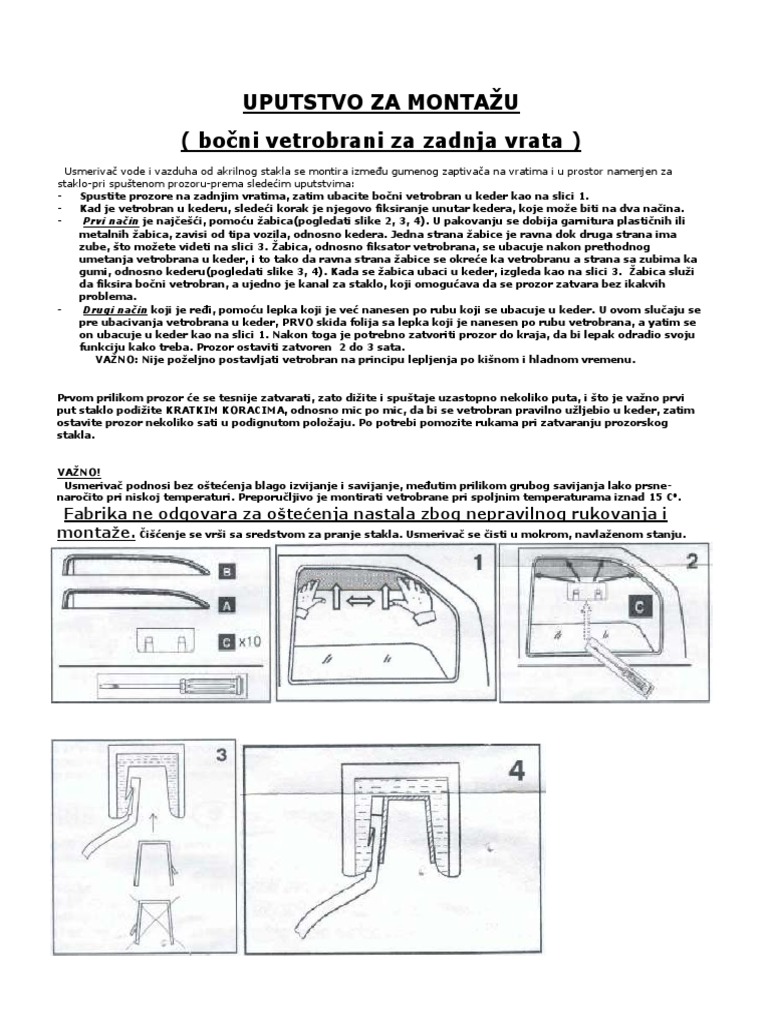 Uputstvo Za Montazu Zadnji Vetrobrani | PDF
