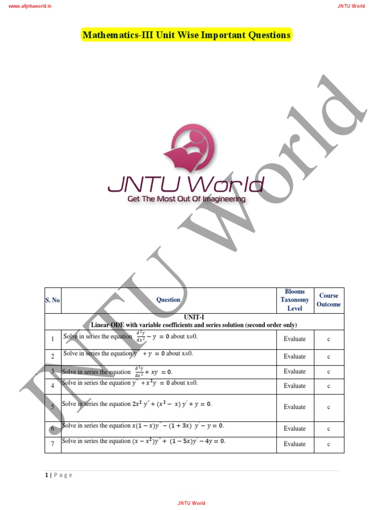 M3 Important Questions | PDF | Ordinary Differential Equation ...