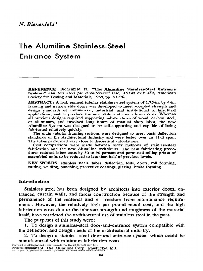 The Alumiline Stainless-Steel Entrance System | PDF | Stainless Steel ...