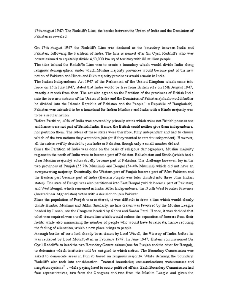 Redcliffe Line | PDF | Partition Of India | Resistance To The British ...