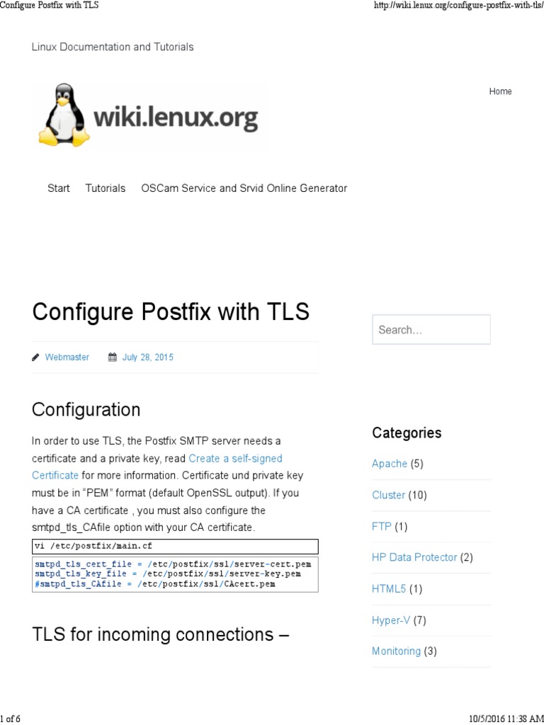 Configure Postfix With TLS and Submission | PDF