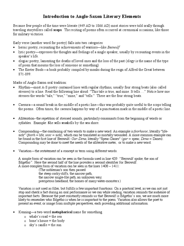 Intro To Anglo Saxon Culture and Literary Elements | PDF | Anglo Saxons ...