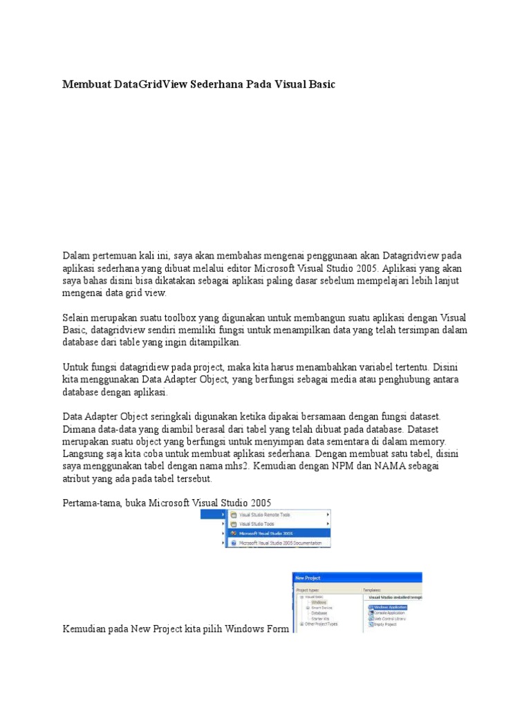 Membuat DataGridView Sederhana Pada Visual Basic | PDF