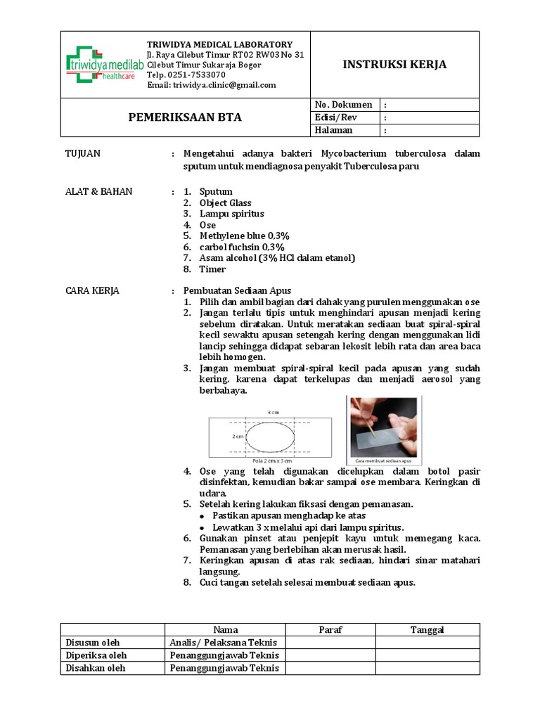 Prosedur Pemeriksaan Sputum BTA | PDF