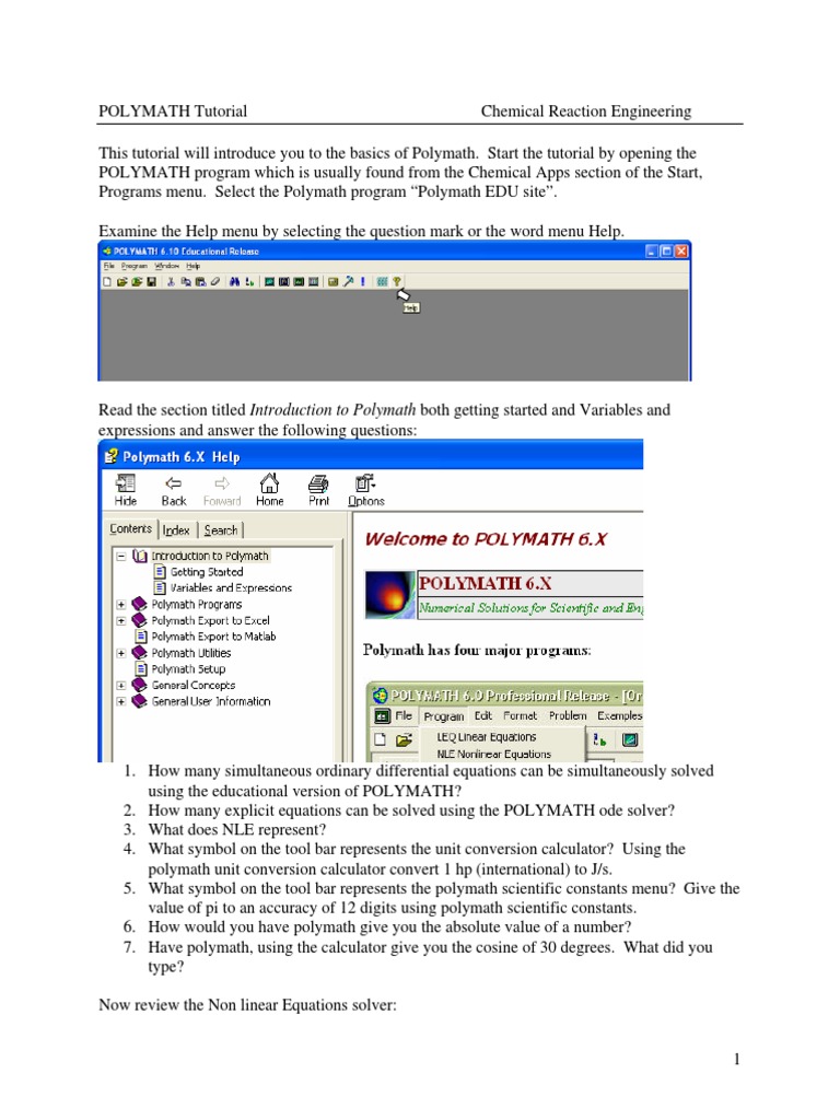 POLYMATH Tutorial for Chemical Engineering | PDF | Ordinary Differential Equation | Equations
