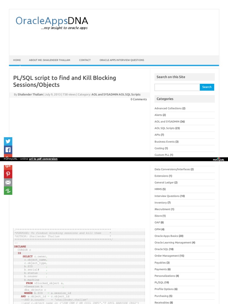Plsql Script To Find And Kill Blocking Sessions Objects Pdf Oracle 2964
