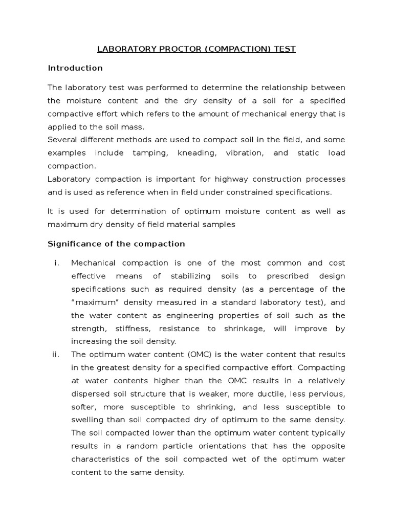LABORATORY COMPACTION TEST Imma | PDF | Soil | Density