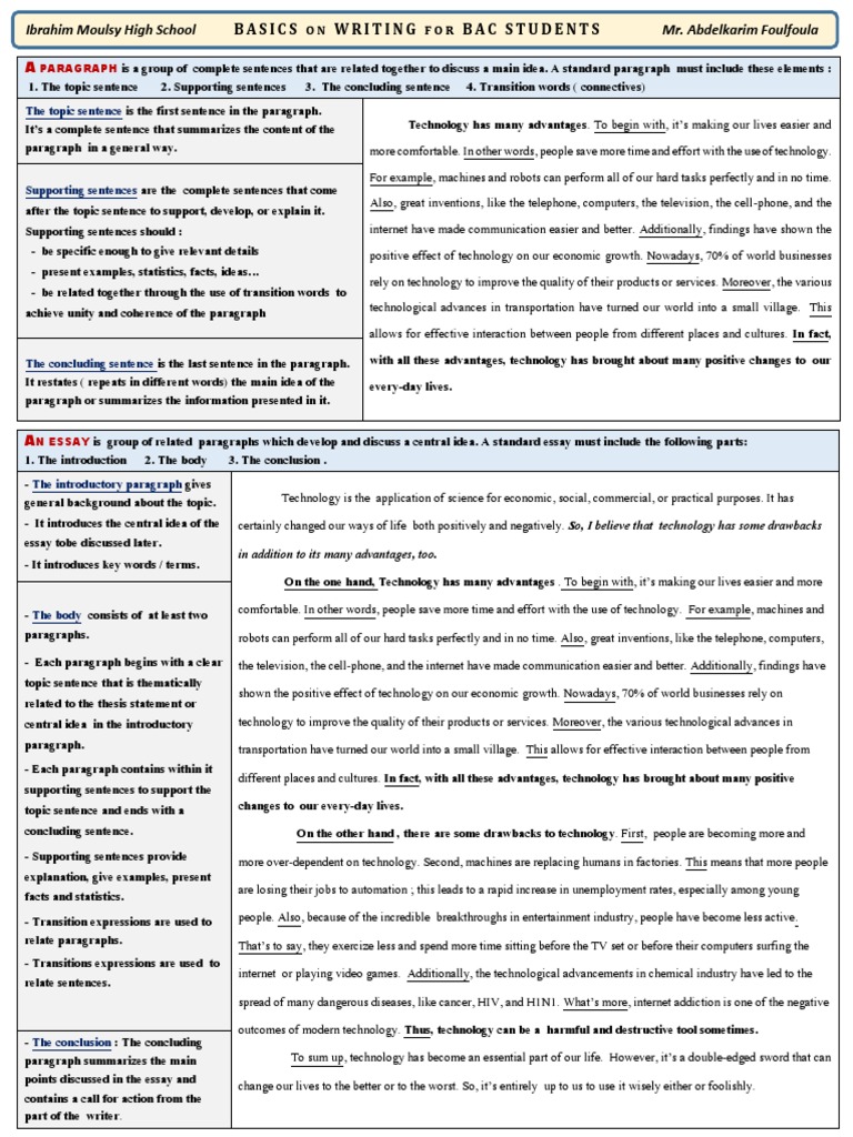 Writing for Bac | Morocco | Technology & Engineering