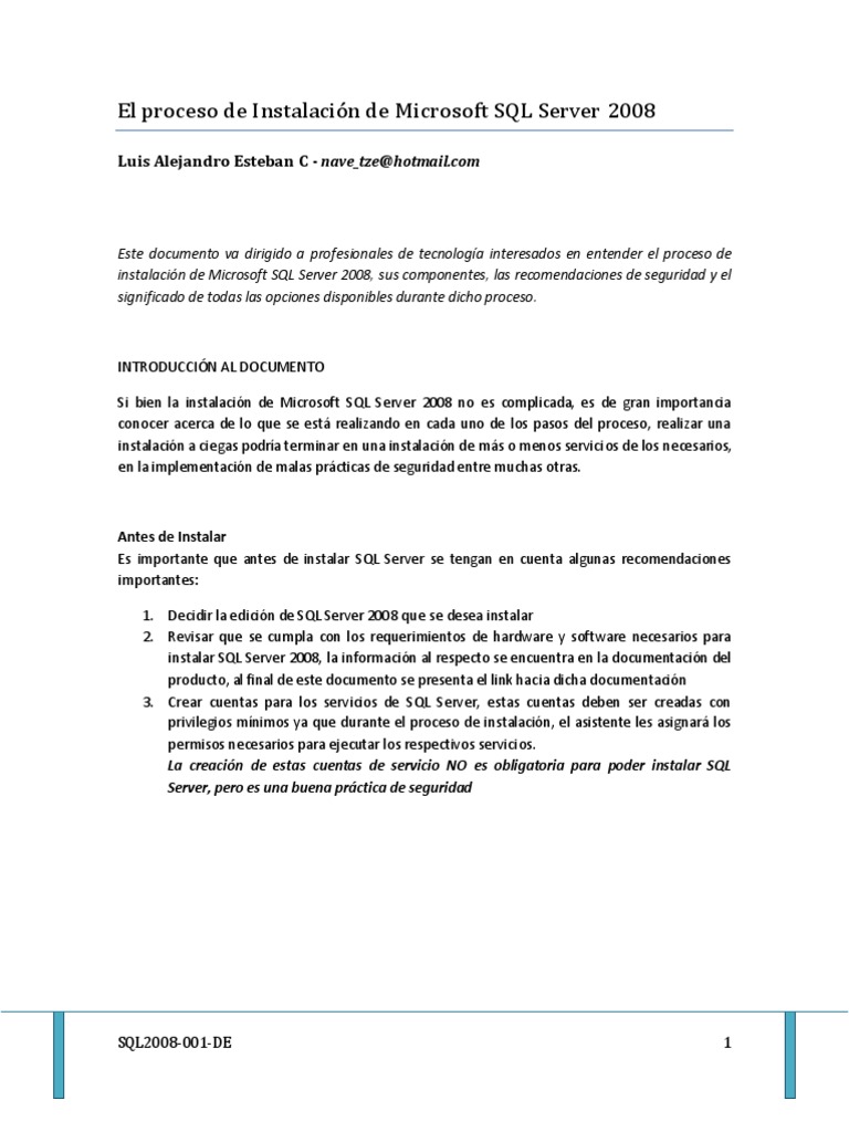 Manual de Instalacion SQL Server 2008 | PDF | Servidor SQL de Microsoft ...