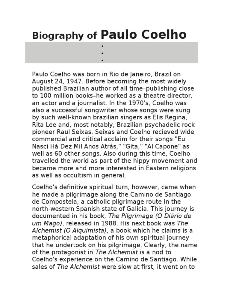 Paulo Coelho: Biography of | PDF