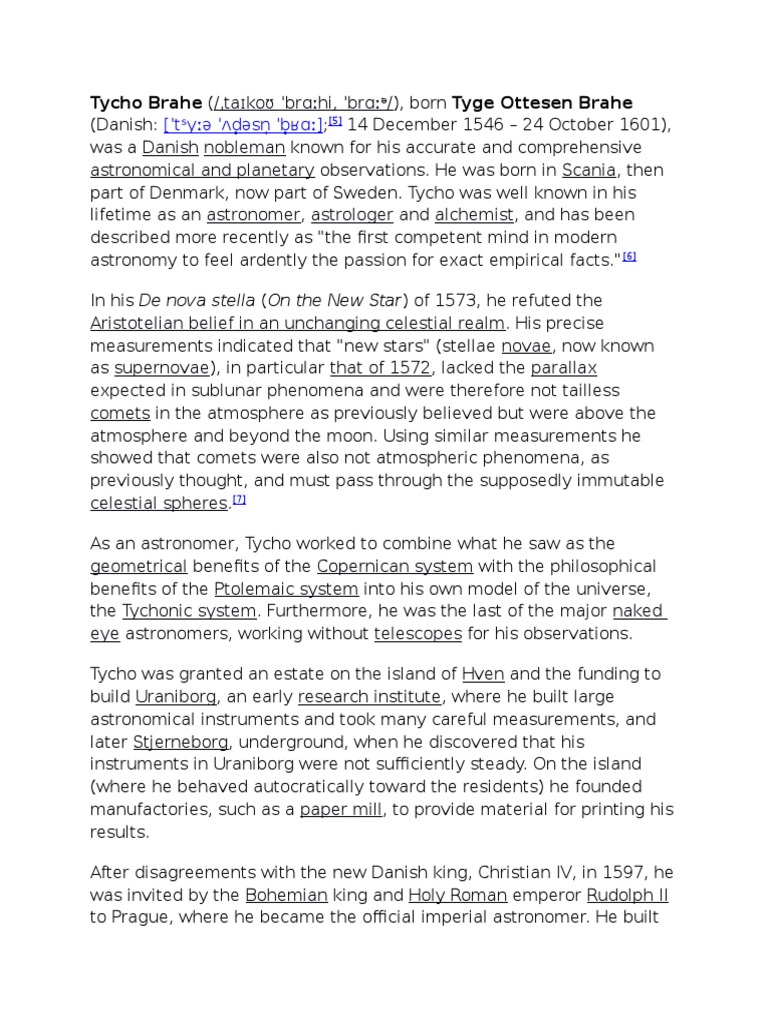 ( T y Ə ɅDD̥ƏSNN̩ Bd̥ʁɑ ) : Tycho Brahe ( | PDF | Tycho Brahe ...