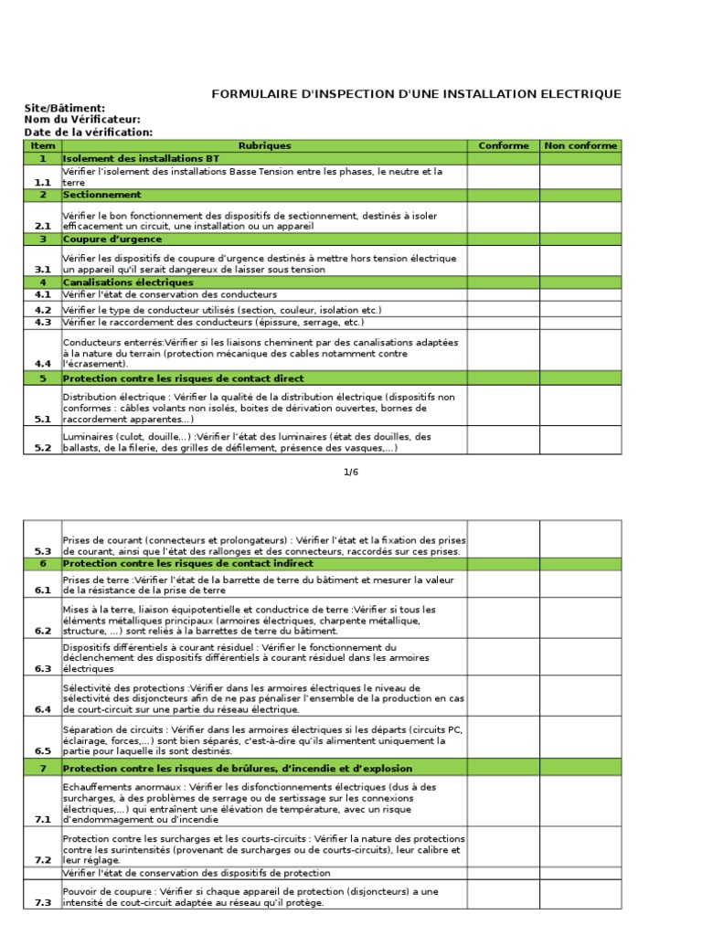Liste de Vérification d'Une Installation Électrique | Équipements ...