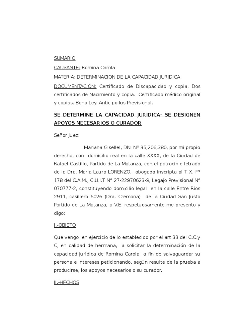 Modelo de Determinacion de Capacidad Juridica | PDF | Justicia | Crimen ...