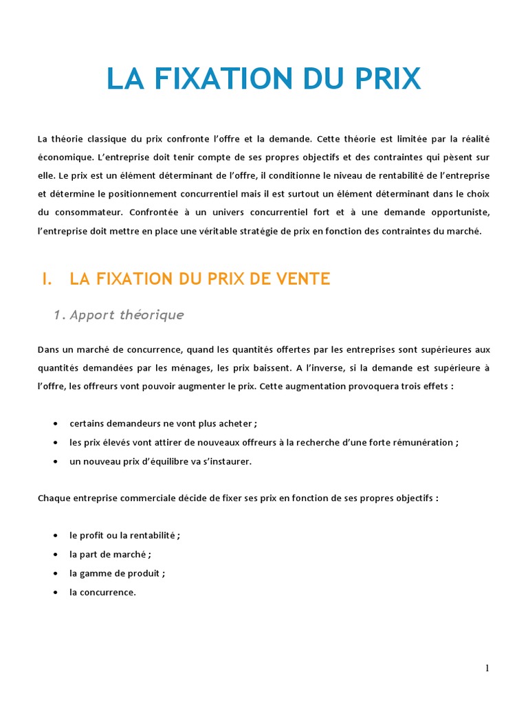 Fixation Du Prix | PDF | Offre et demande | Élasticité (économie)