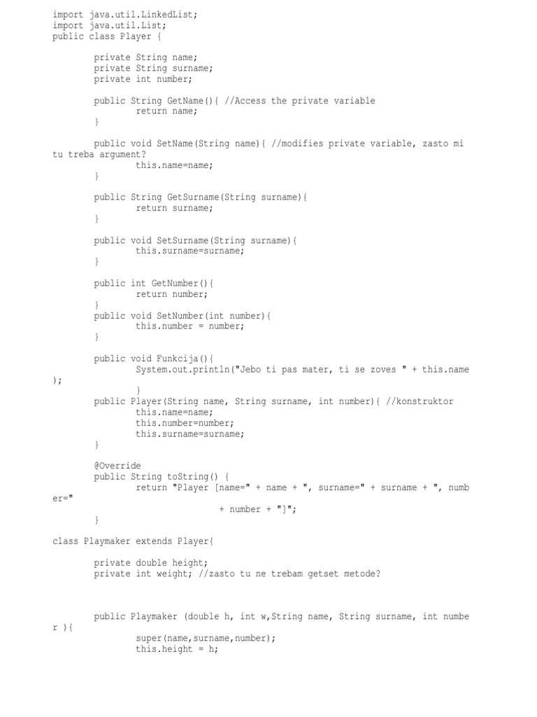 Player Class Hierarchy for a Soccer Team Demonstrating Inheritance and ...