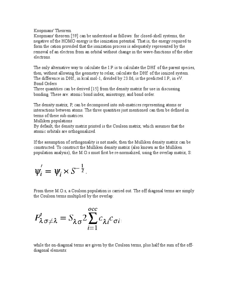 Koopmans Theorem | PDF | Computational Chemistry | Chemical Bond