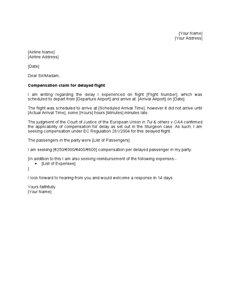 Compensation Claim For Delayed Flight | PDF