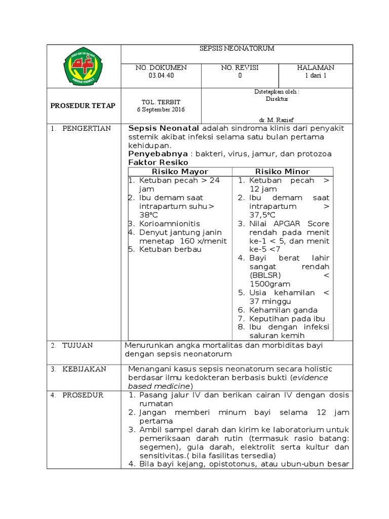 Sop Sepsis Neonatorum | PDF