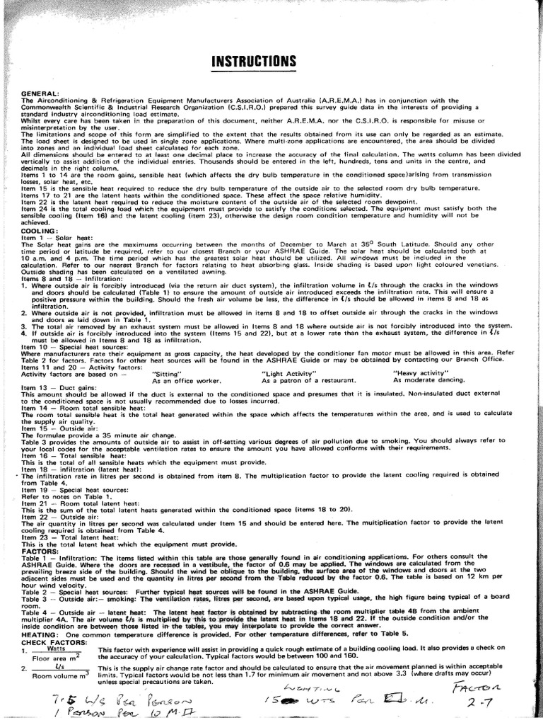 AREMA Heat Load Survey Form | PDF