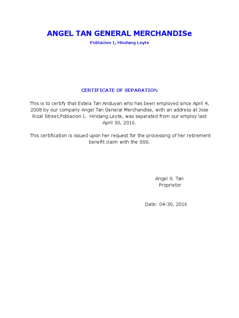 Certificate of Separation | PDF