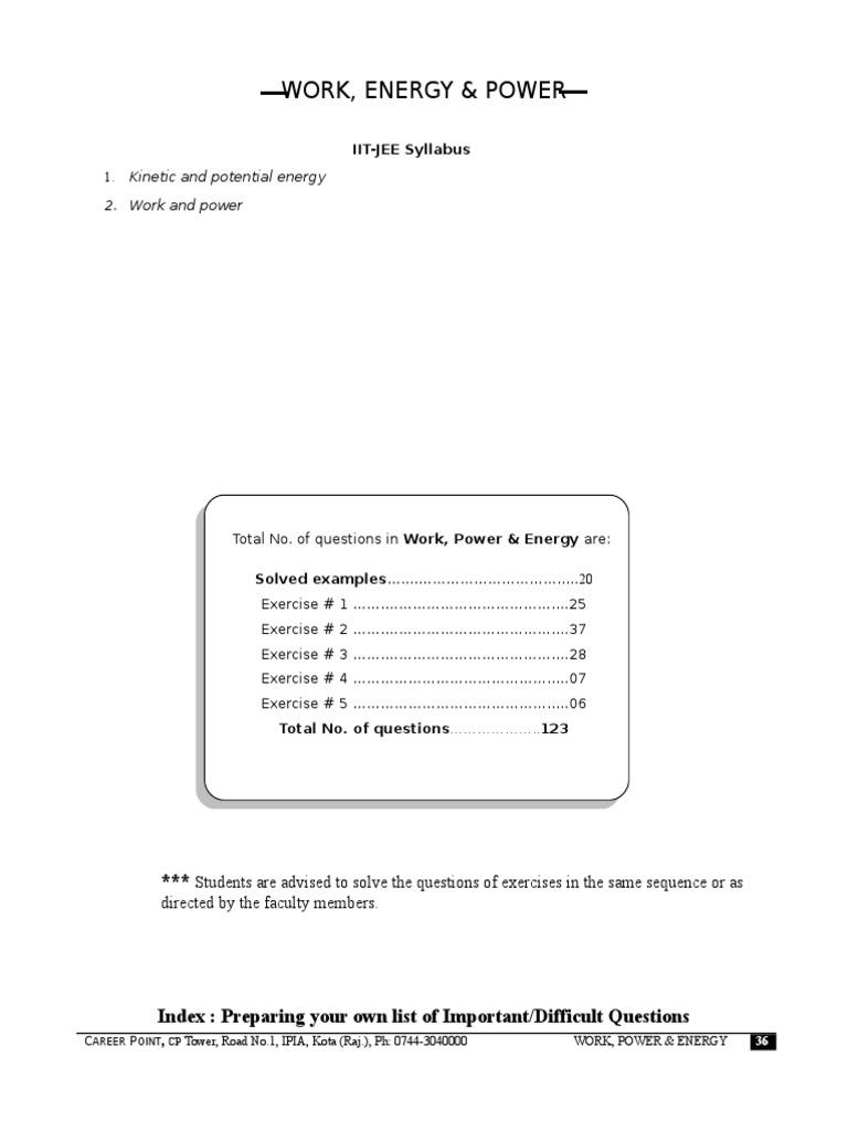 Work, Energy & Power - (Key Concpet & Solved Exam.) | PDF | Friction ...