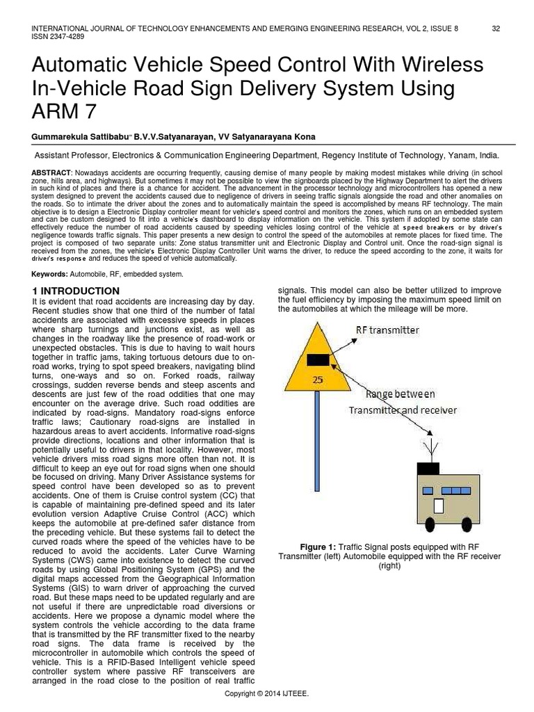 Automatic Vehicle Speed Control With Wireless in Vehicle Road Sign Delivery System Using Arm 7 ...
