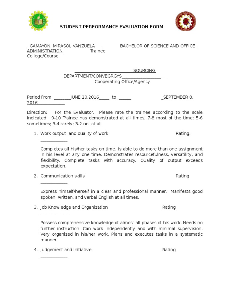 Student Trainee Evaluation Form | PDF